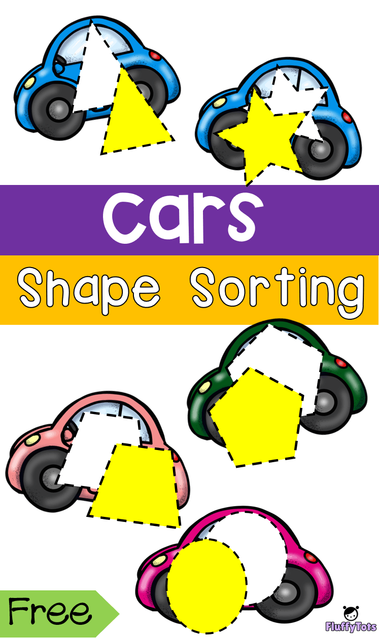 Preschool Transportation Theme: Car Printable Shape Activities - FluffyTots