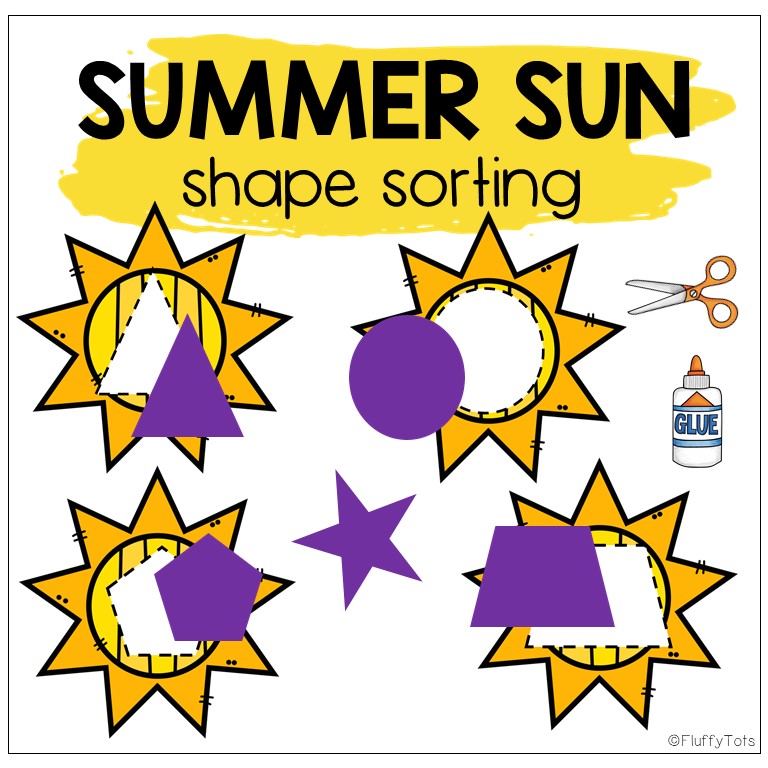 Easy Summer Sun Shape Sorting Printables Activities - FluffyTots