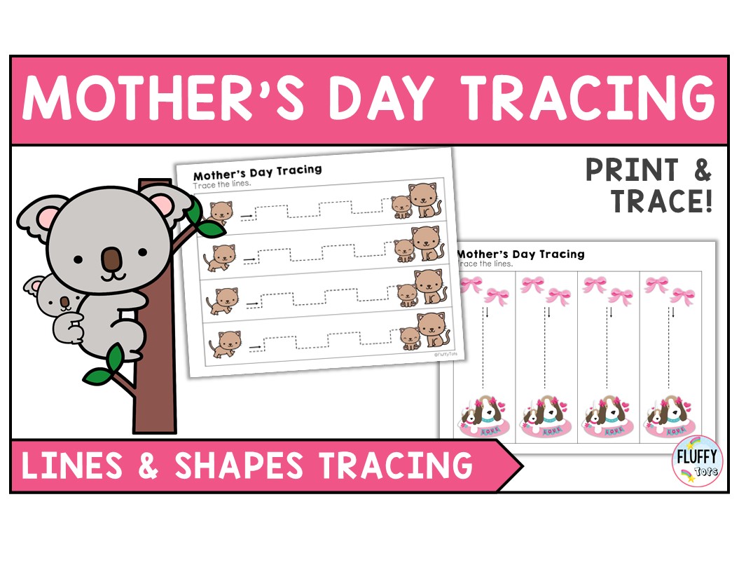 Fun 3 Pages Mother's Day Tracing Pages Worksheets - FluffyTots